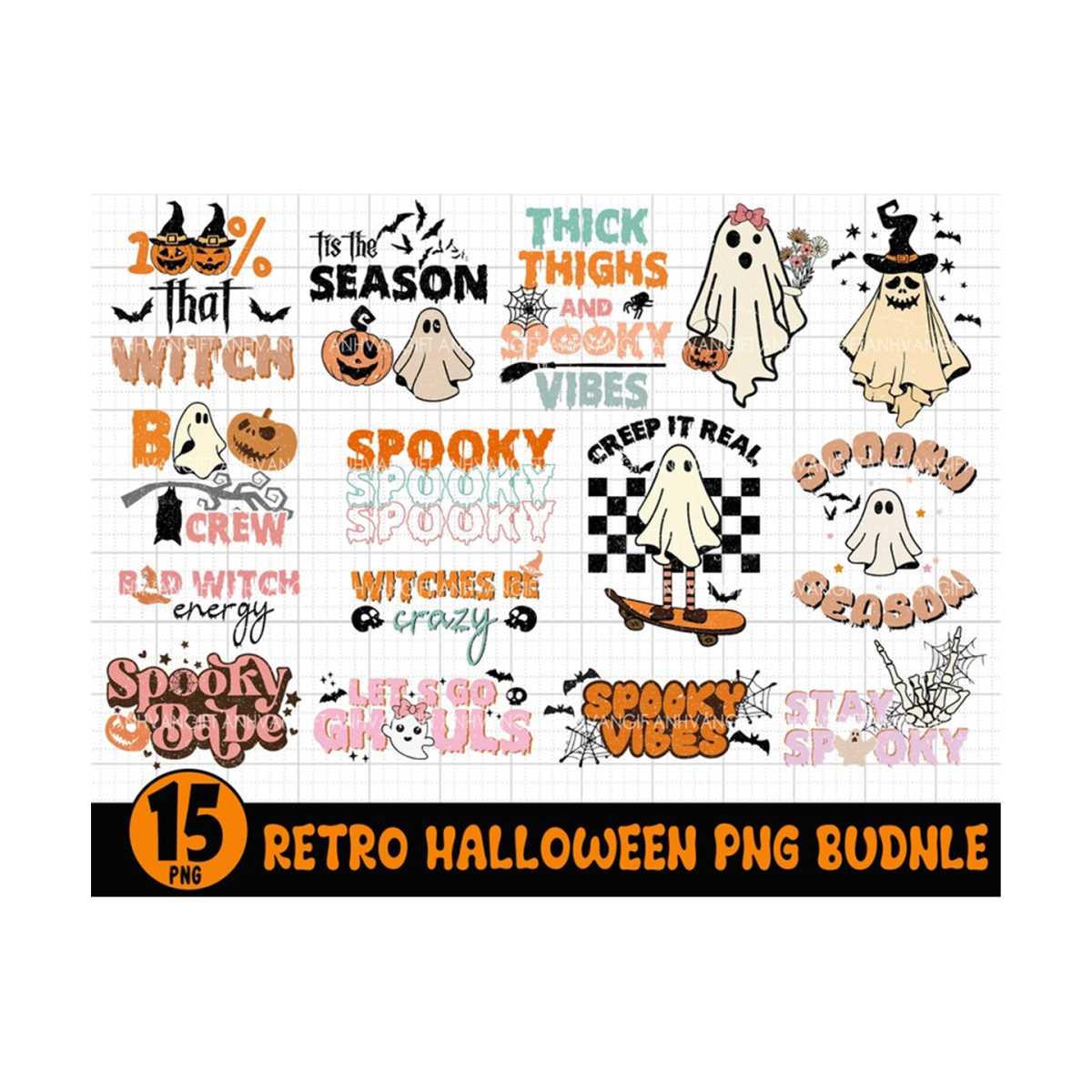 Retro Halloween Png Bundle, Halloween Png,Halloween Ghost Pn | Inspire ...