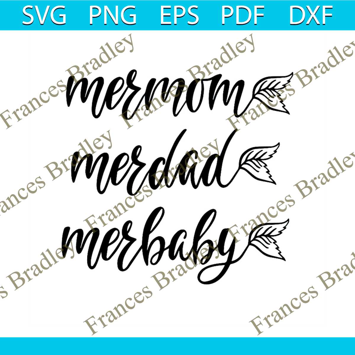 Mermom Merdad Merbaby Typography Font Svg | Inspire Uplift