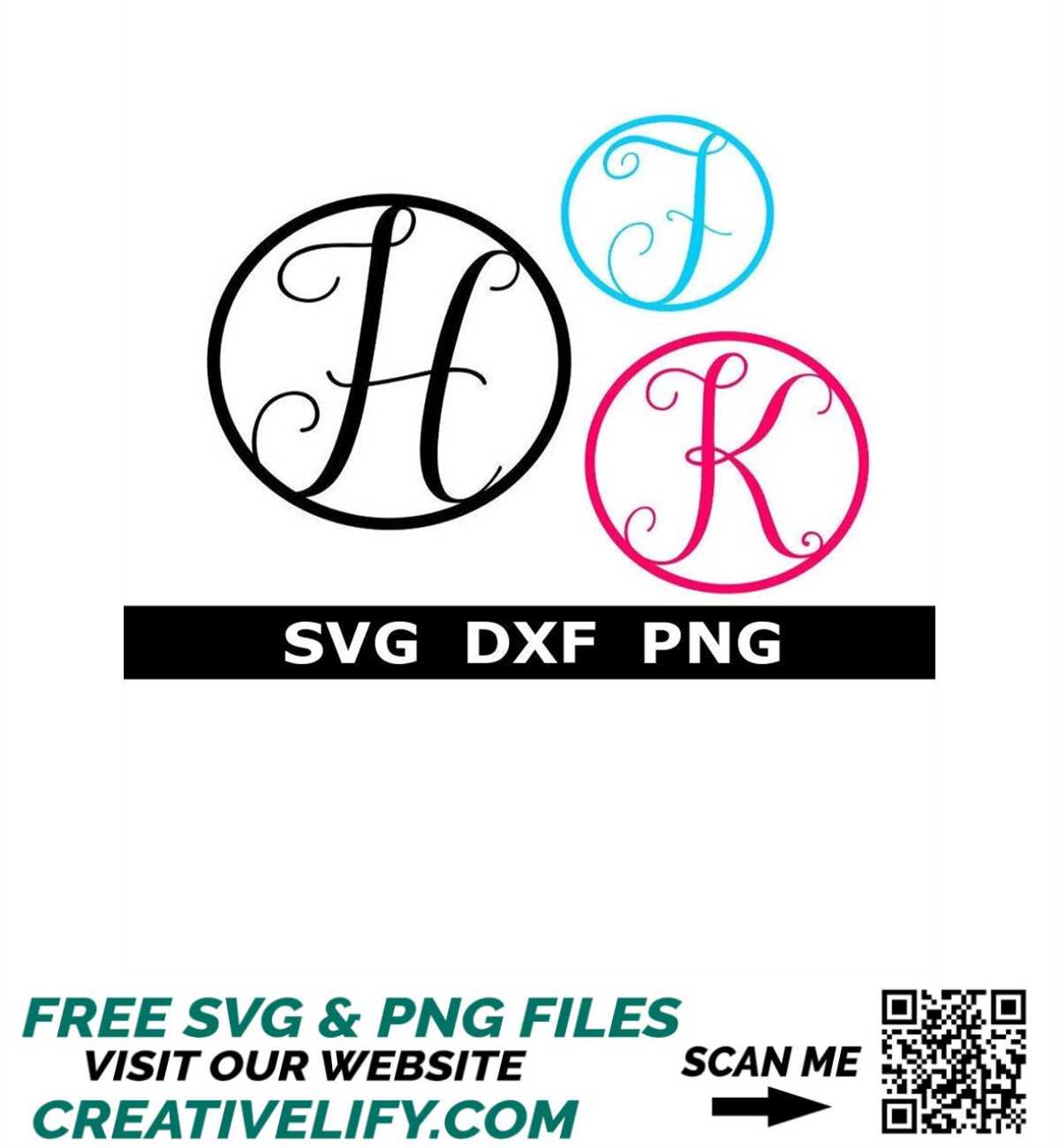 Monogram SVG/DXF/PNG, Keychain Script Circle Alphabet, Digit - Inspire ...