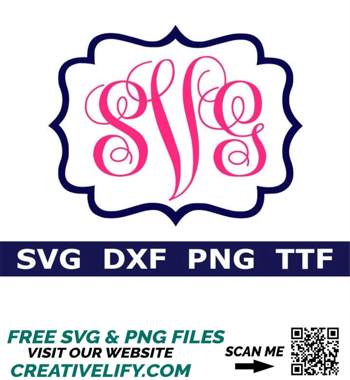 Monogram SVG TTF Alphabet, Fancy Font Scalloped Frame, Dig - Inspire Uplift