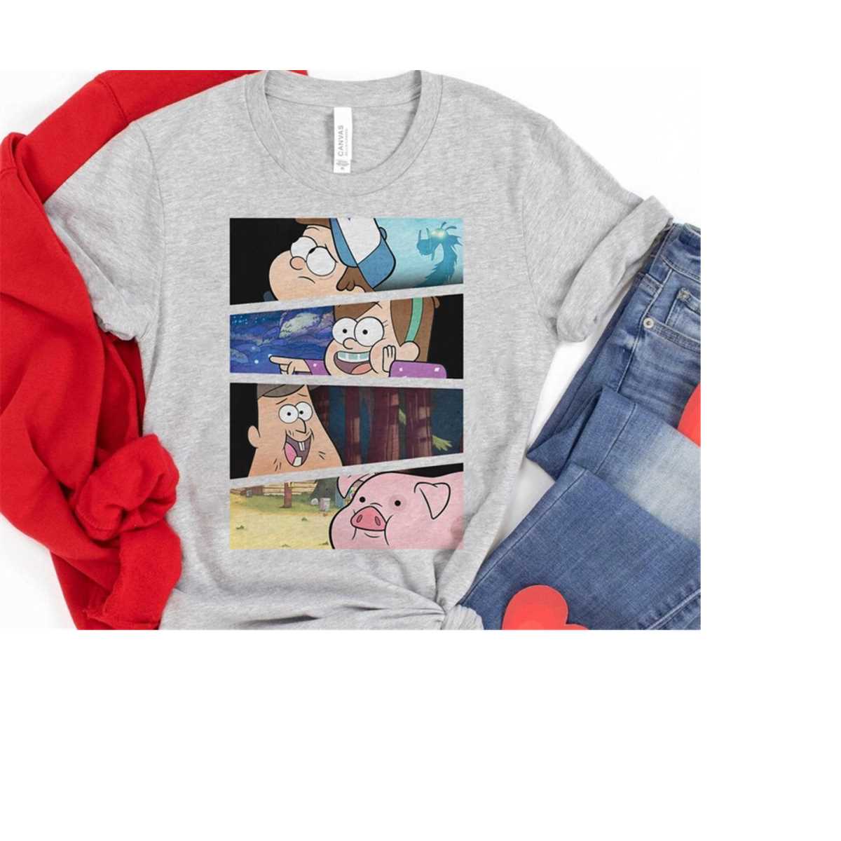 Disney Gravity Falls Group Shot Split Panels Scene Logo T-Sh - Inspire ...
