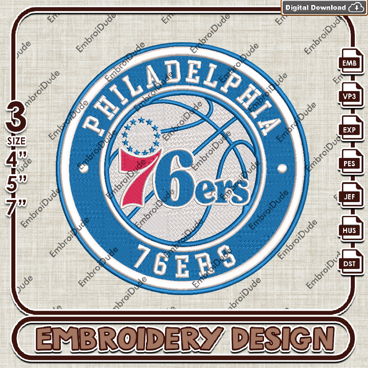 NBA Philadelphia 76ers Logo Embroidery Design, NBA Embroider - Inspire ...