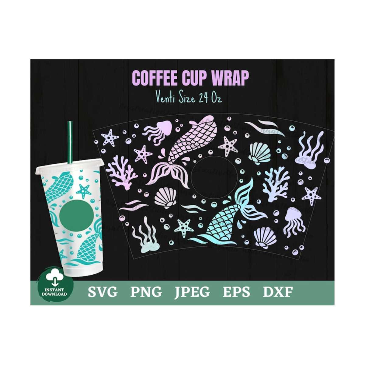 Mermaid Coffee Cup Wrap Svg, Mermaid Tail Coffee Cup Svg, Un | Inspire ...