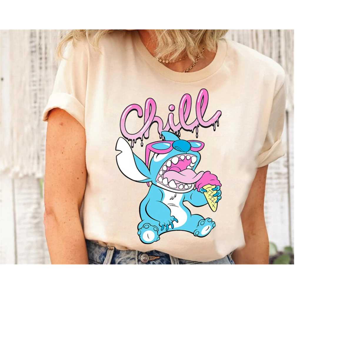 Disney Lilo and Stitch Neon Ice Cream Chill Drip T-Shirt, Di | Inspire ...