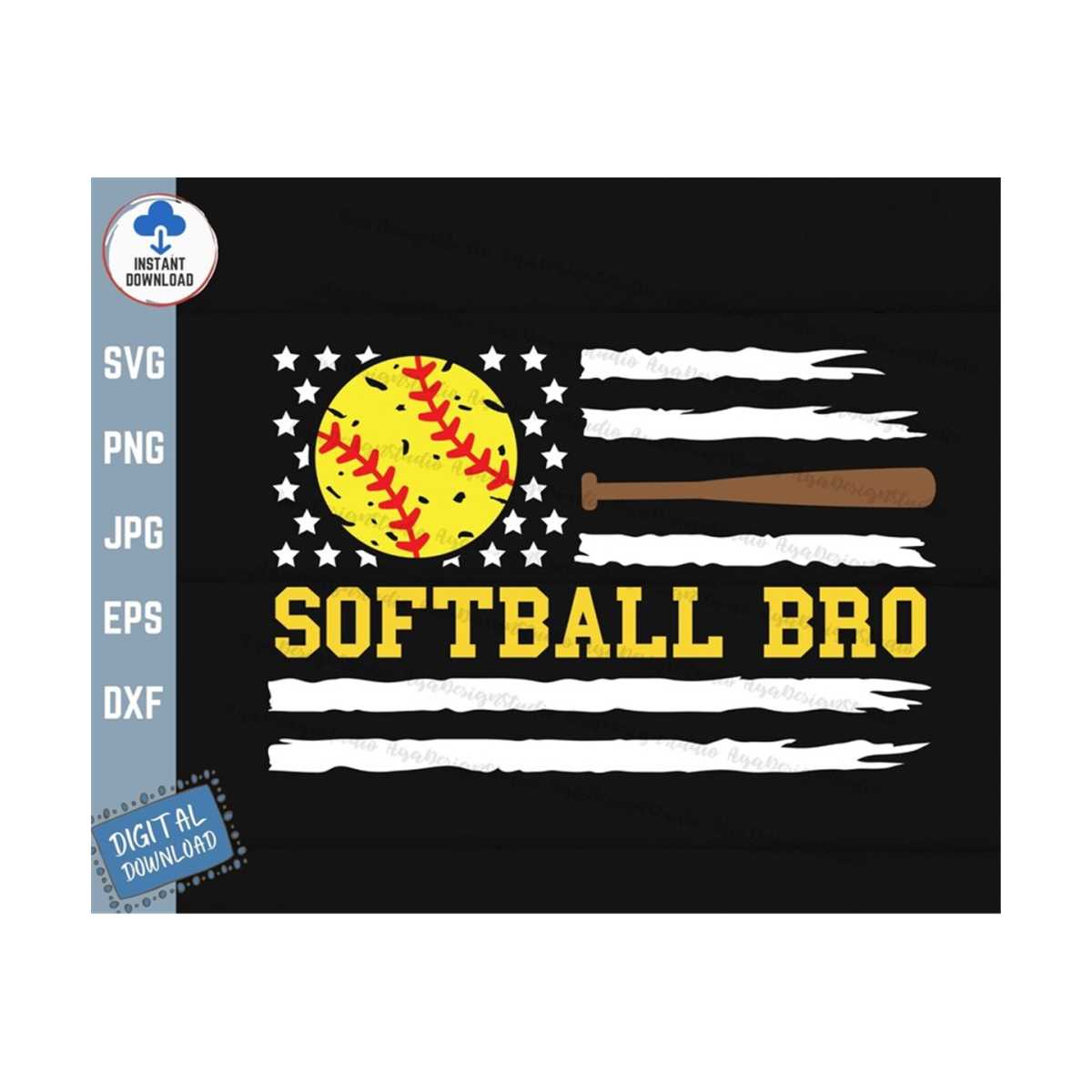 Softball Bro Svg, American Flag Softball Brother Svg, Softba | Inspire ...