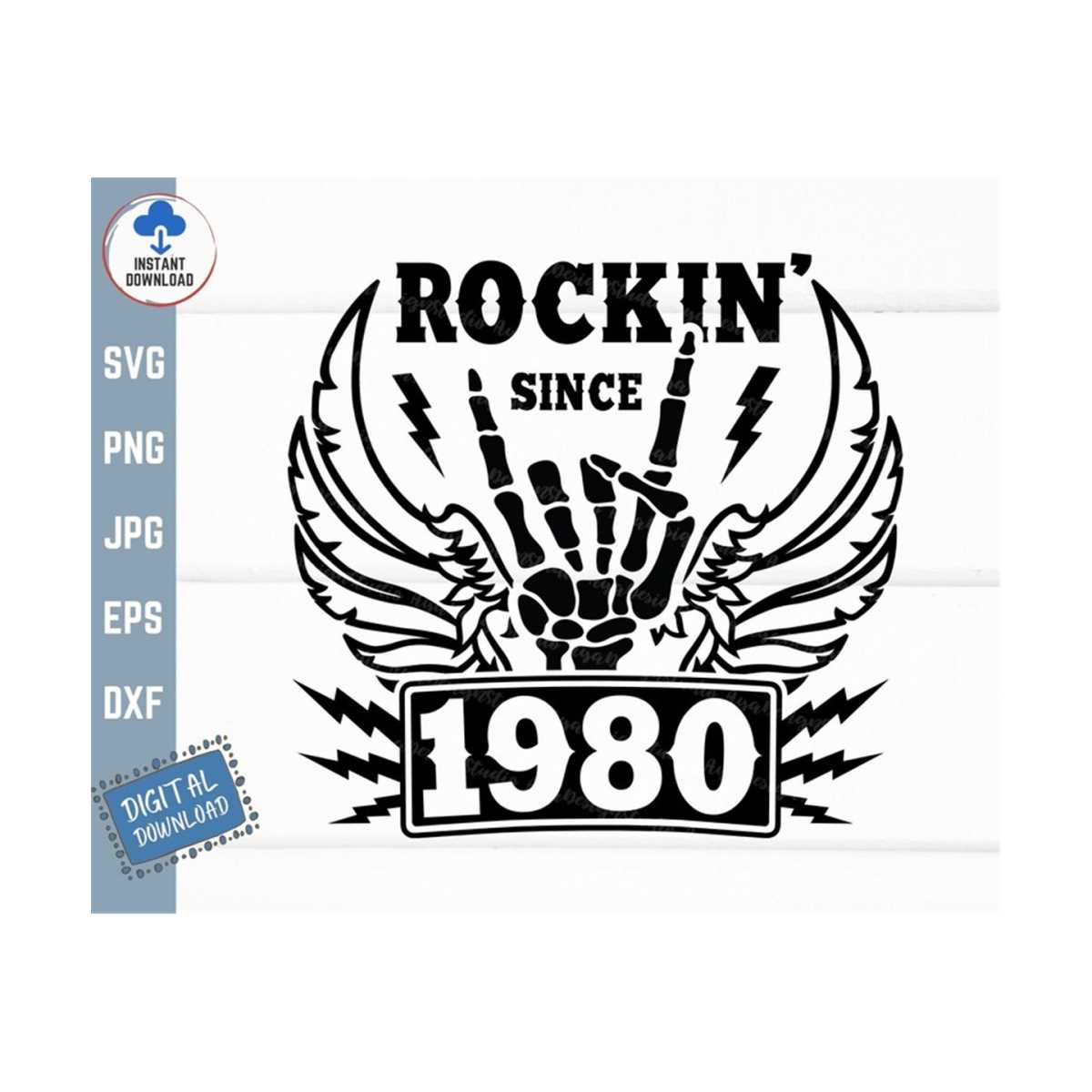 Rockin' Since 1980 Svg, Rockin' 43th Birthday Svg, Skeleton | Inspire ...