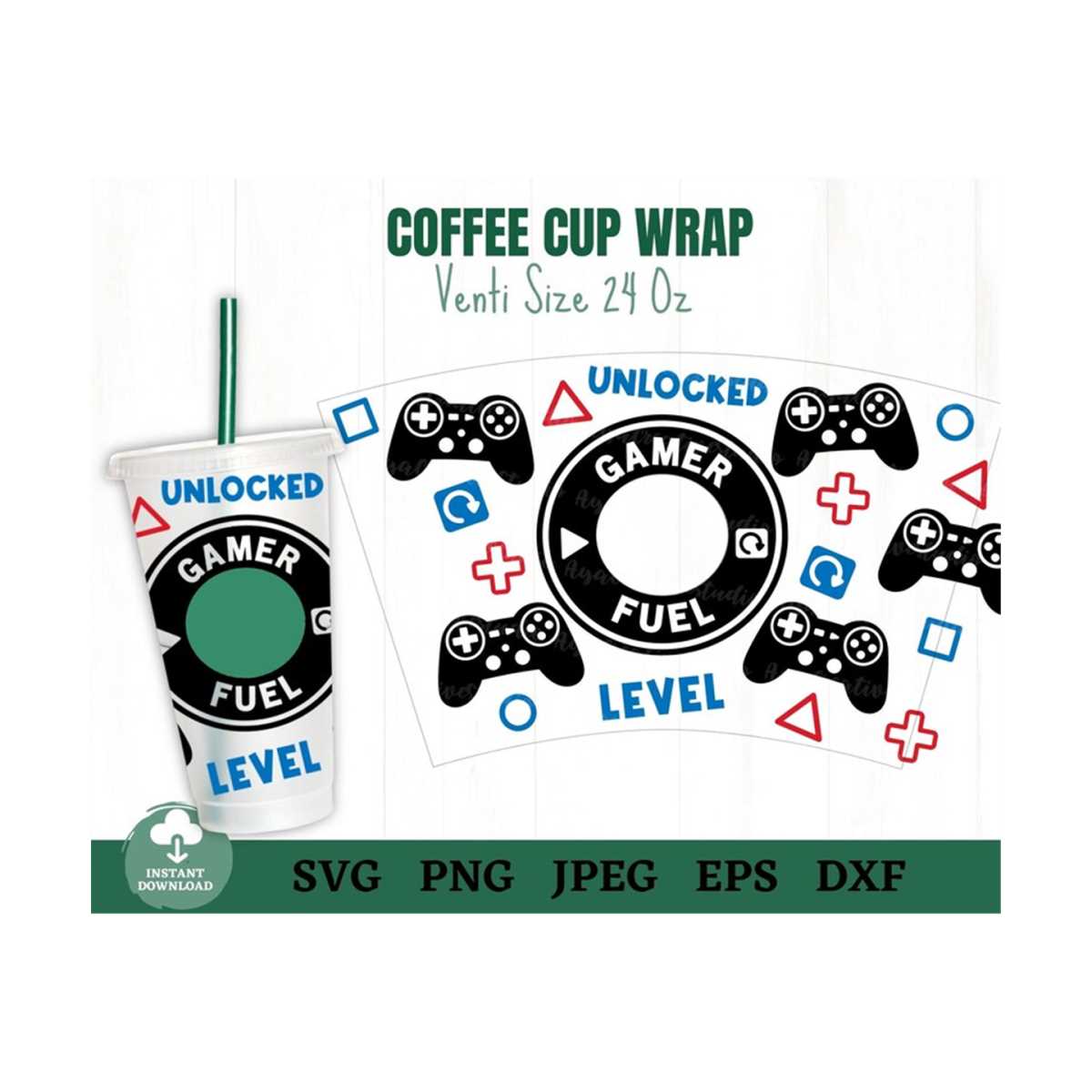 Gamer Fuel Coffee Cup Wrap Svg, Gamepad Controller Coffee Cu | Inspire ...