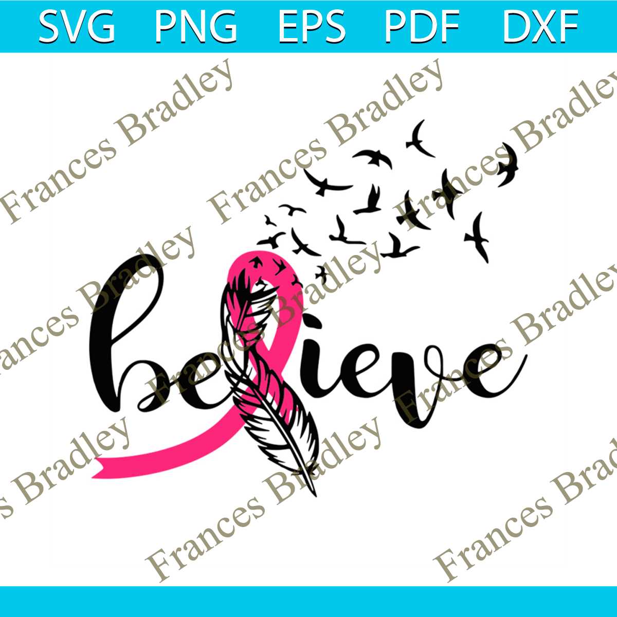 Believe Feather Cancer Ribbon Svg, Breast Cancer Svg | Inspire Uplift