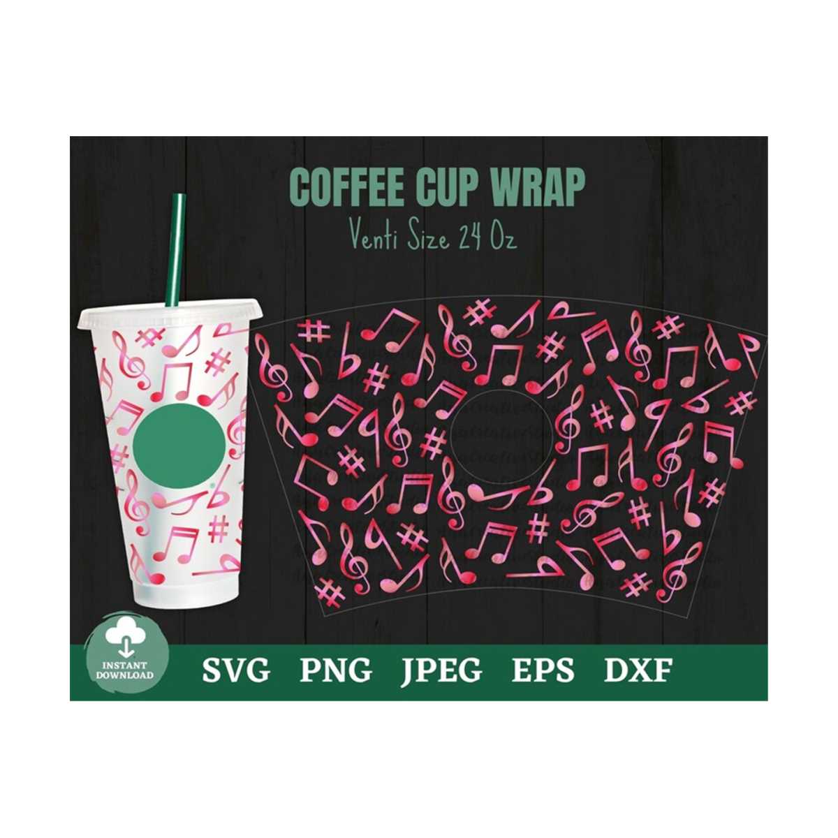 Music Notes Coffee Cold Cup Svg, Full Wrap Musical Coffee Co | Inspire ...
