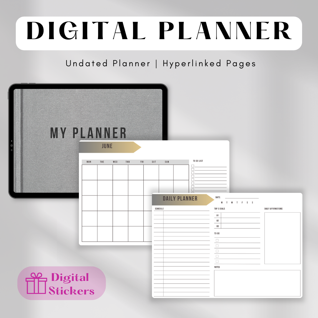 Undated Digital Planner Hyperlinked, Stickers, Goodnotes, Fo | Inspire ...