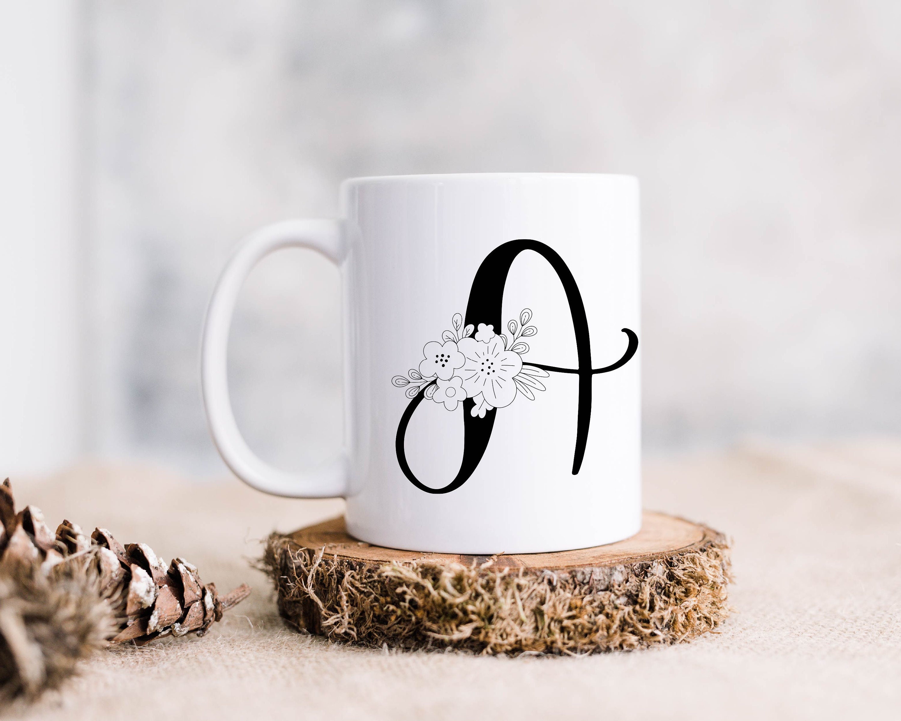 Floral Alphabet Mug, Custom Alphabet Gift Mug, Woman Gift Mu | Inspire ...