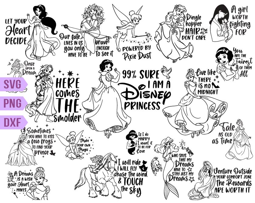 Disney Princess Quote Svg Bundle, Princess SVG PNG, Frozen S - Inspire ...