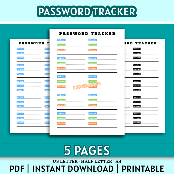 Printable Password Organizer Sheet: Easy Access To Your Keys - Inspire ...
