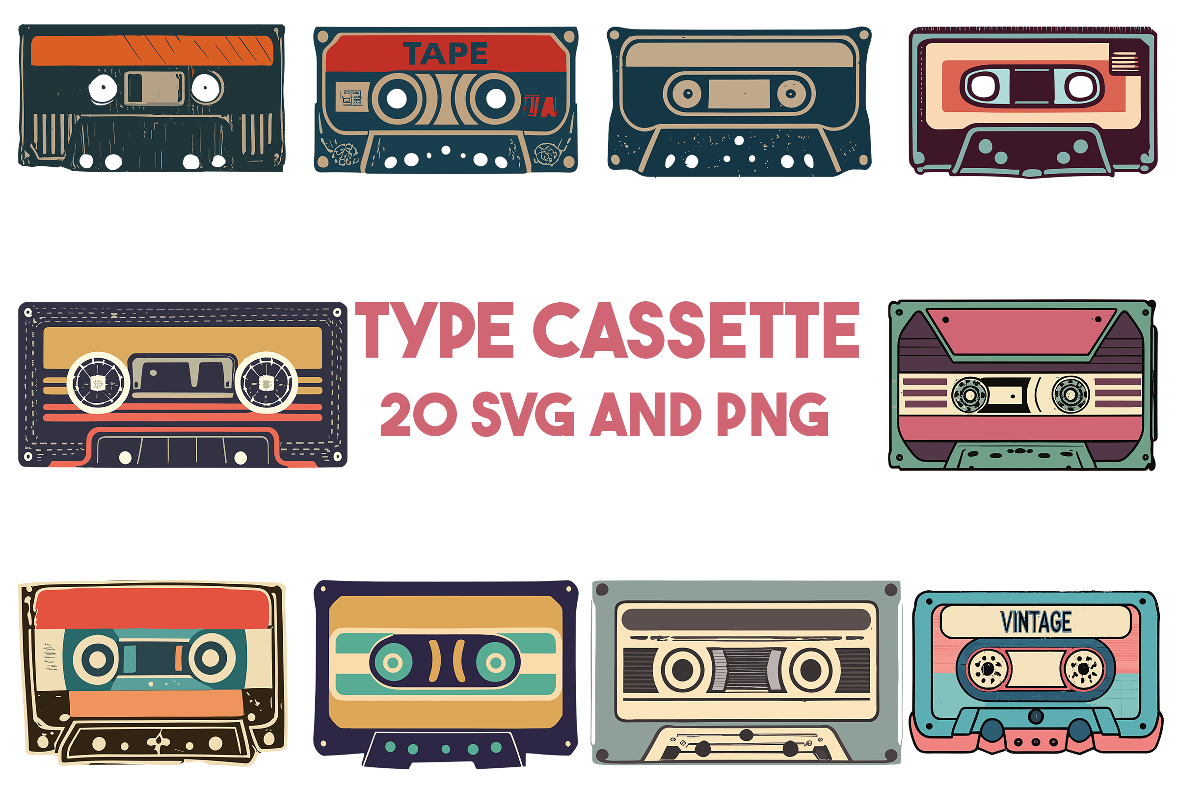 RETRO TYPE CASSETTES 20SVG.PNG Digital Files | Inspire Uplift