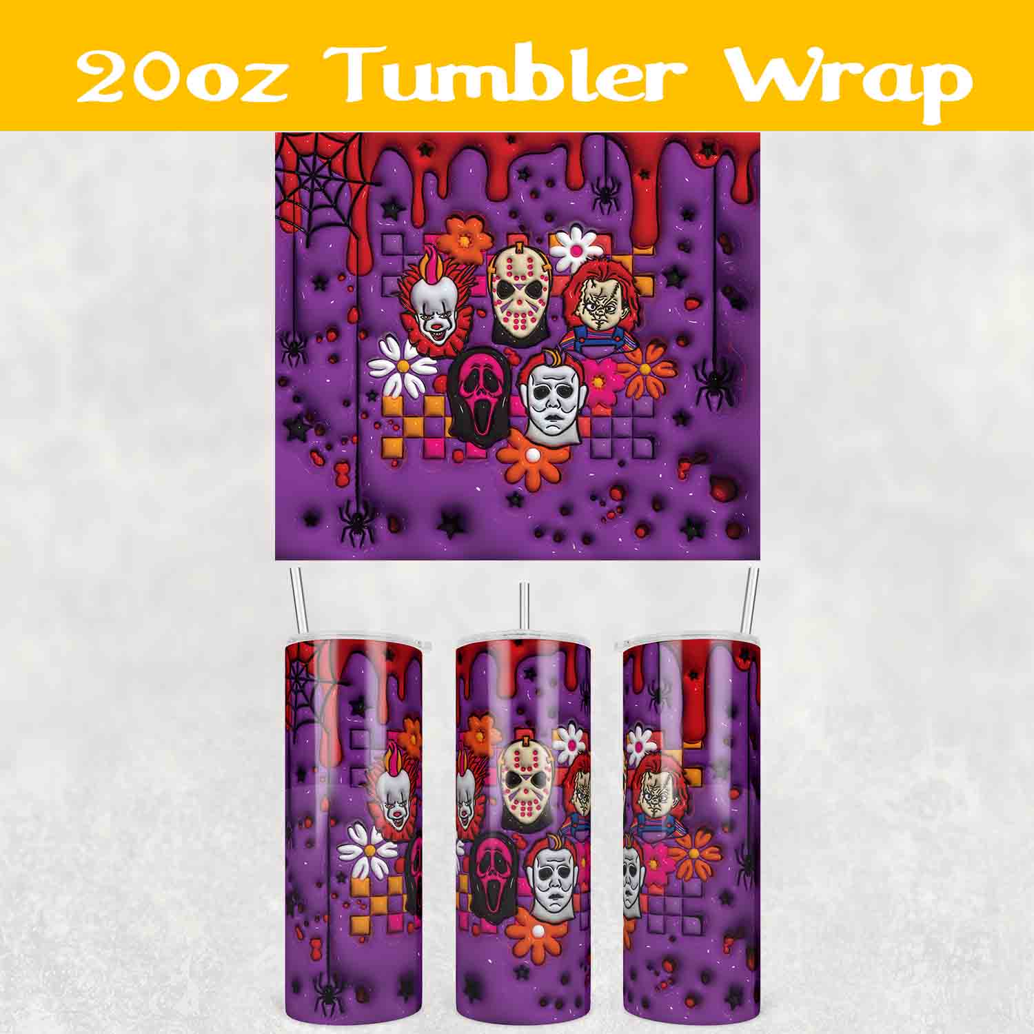Horror Character Movies 3D Inflated Tumbler Wrap PNG, Hallow | Inspire ...