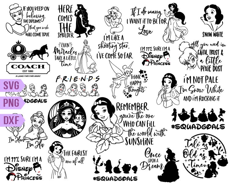 Disney Princess Quotes svg Bundle, Princess Outline svg, Pri - Inspire ...