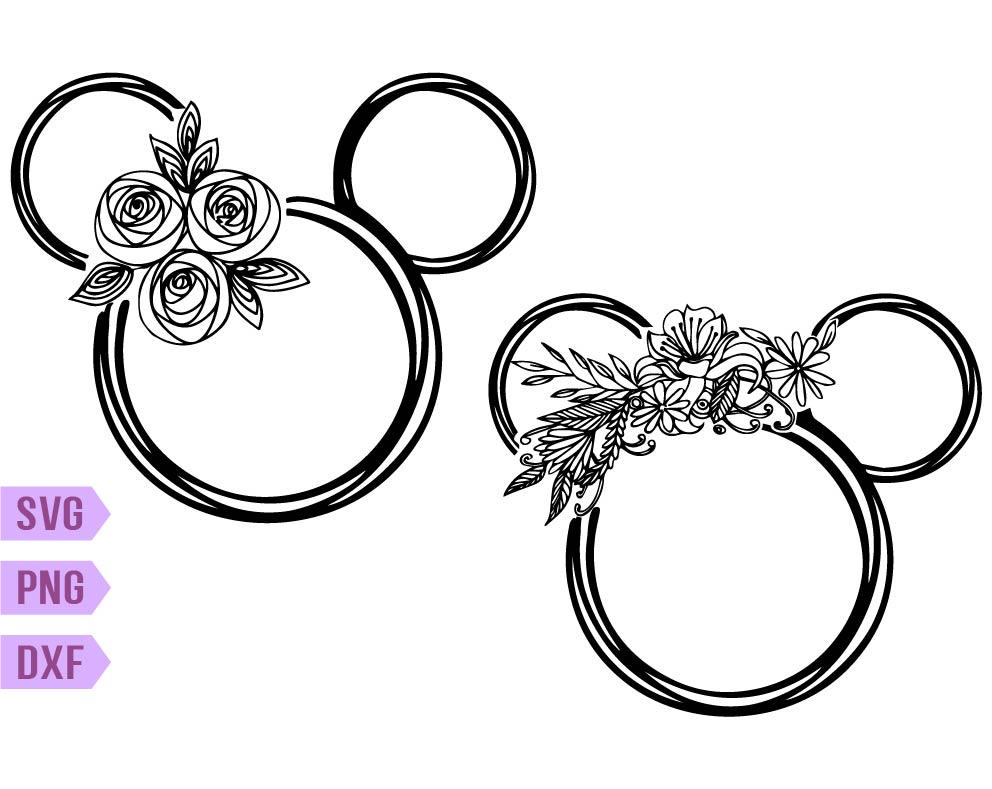 Floral Minnie Mouse Svg, Ears Svg Png Dxf, Flower Wreath Svg - Inspire ...