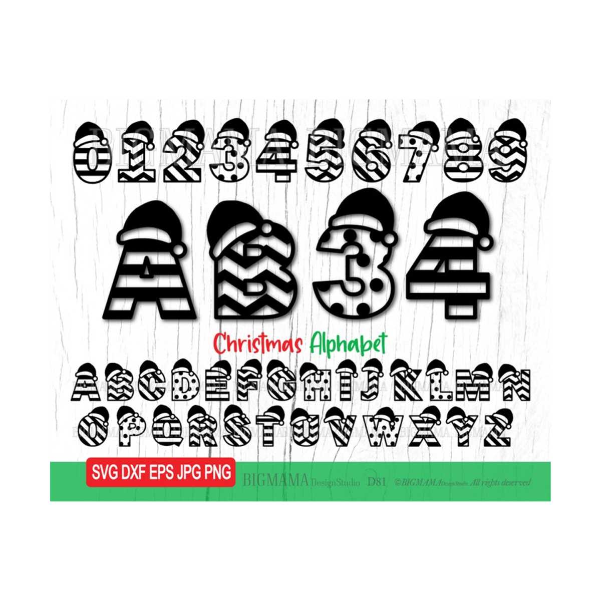 Christmas Alphabet SVG,Numbers,Letters,Bundle,Outline,Santa | Inspire ...