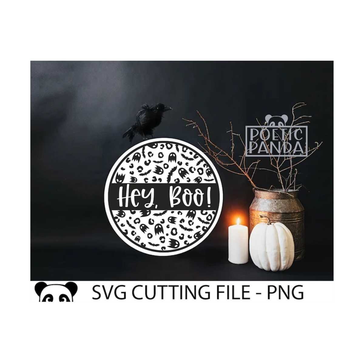 Hey Boo SVG PNG, Leopard Svg, Halloween Decor Svg, Round Sig | Inspire ...