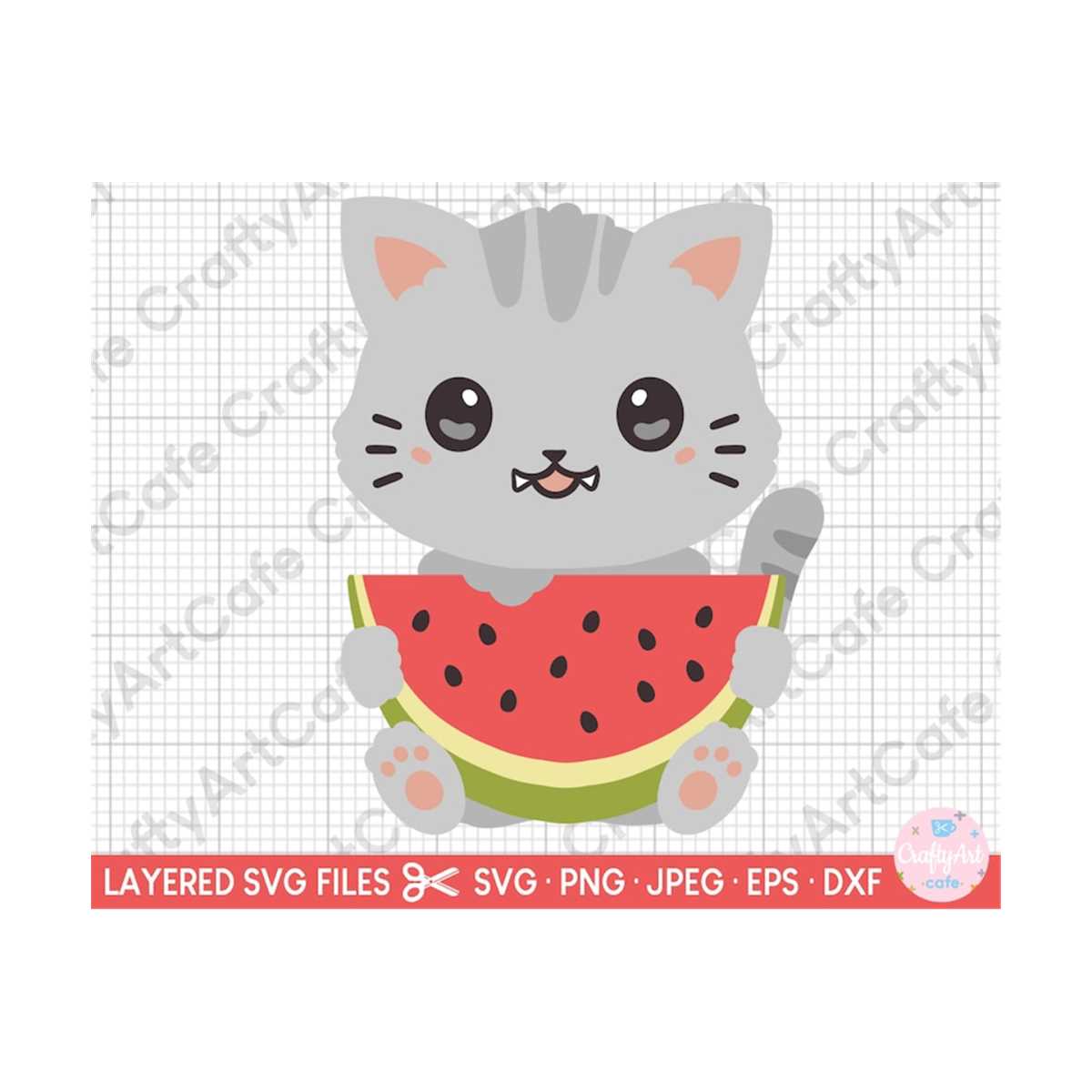cute cat water melon svg png dxf epf jpg clipart kawaii cat | Inspire ...