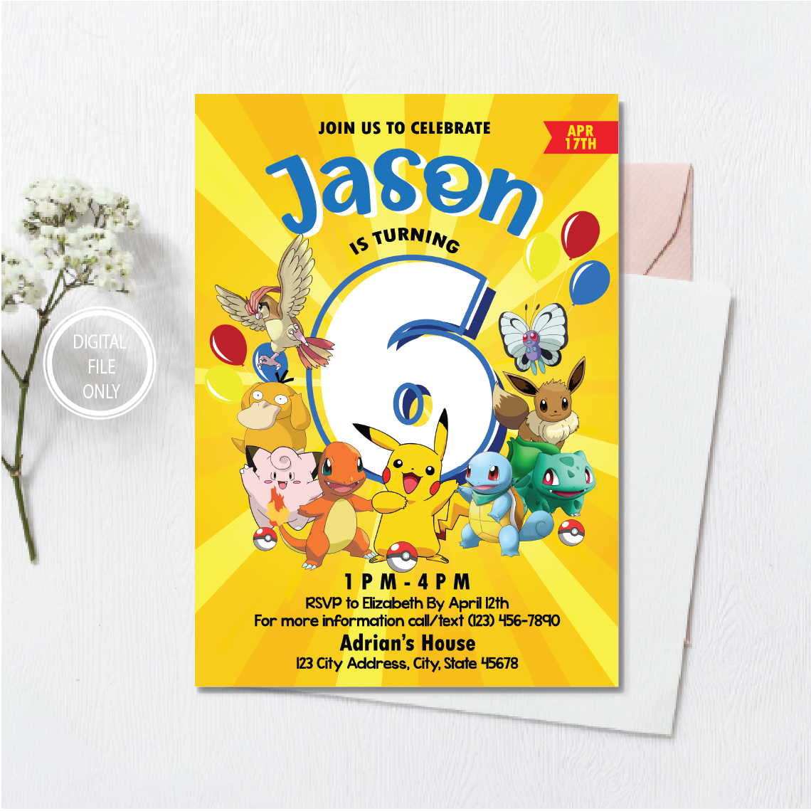 Personalized File Pokemone Invitation Pikachu, Pokemon Birth | Inspire ...