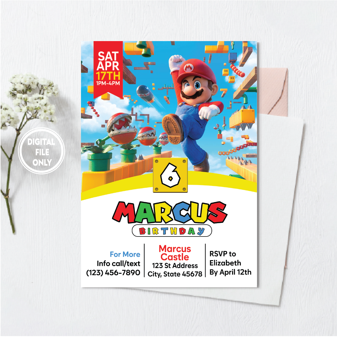 Personalized File Super Mario Birthday Invitation, Mario Bro | Inspire ...