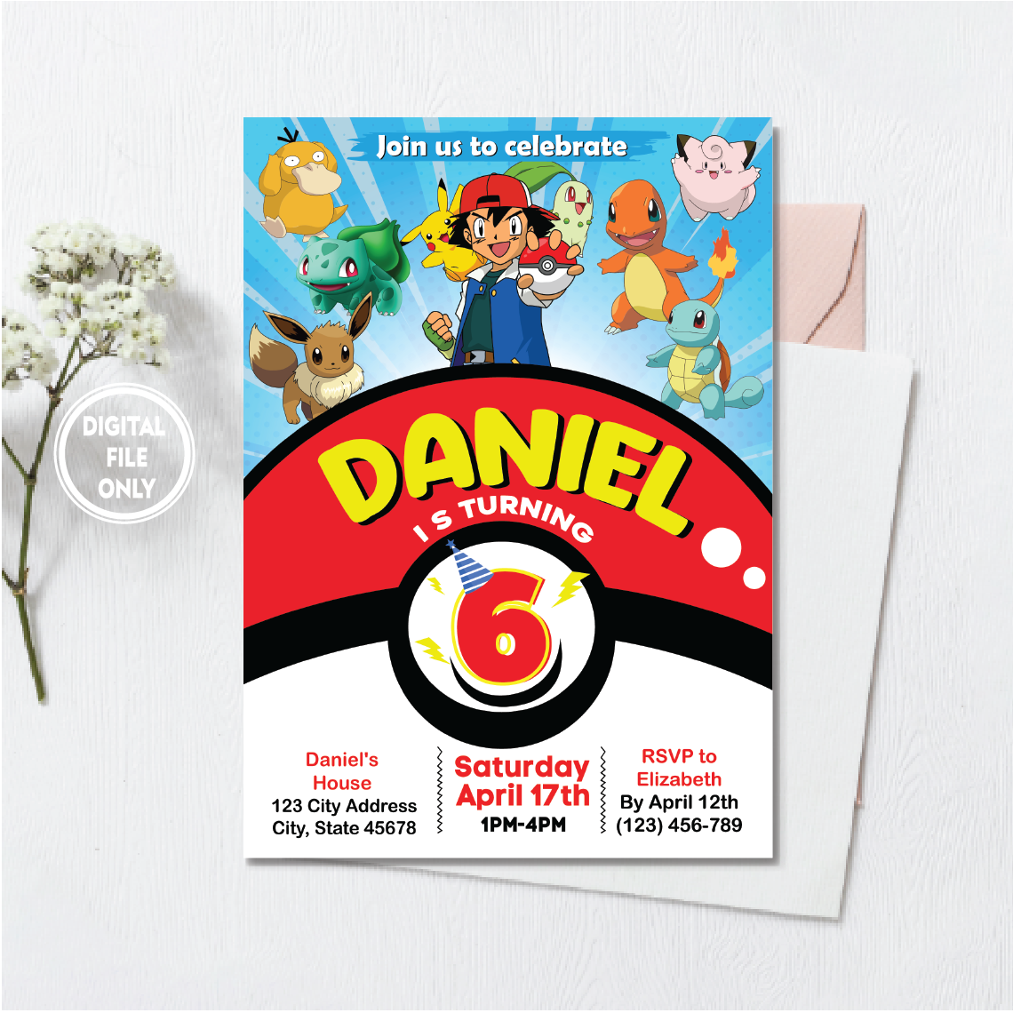Personalized File Pokemon Birthday Invitations, Pokemon Birt - Inspire ...