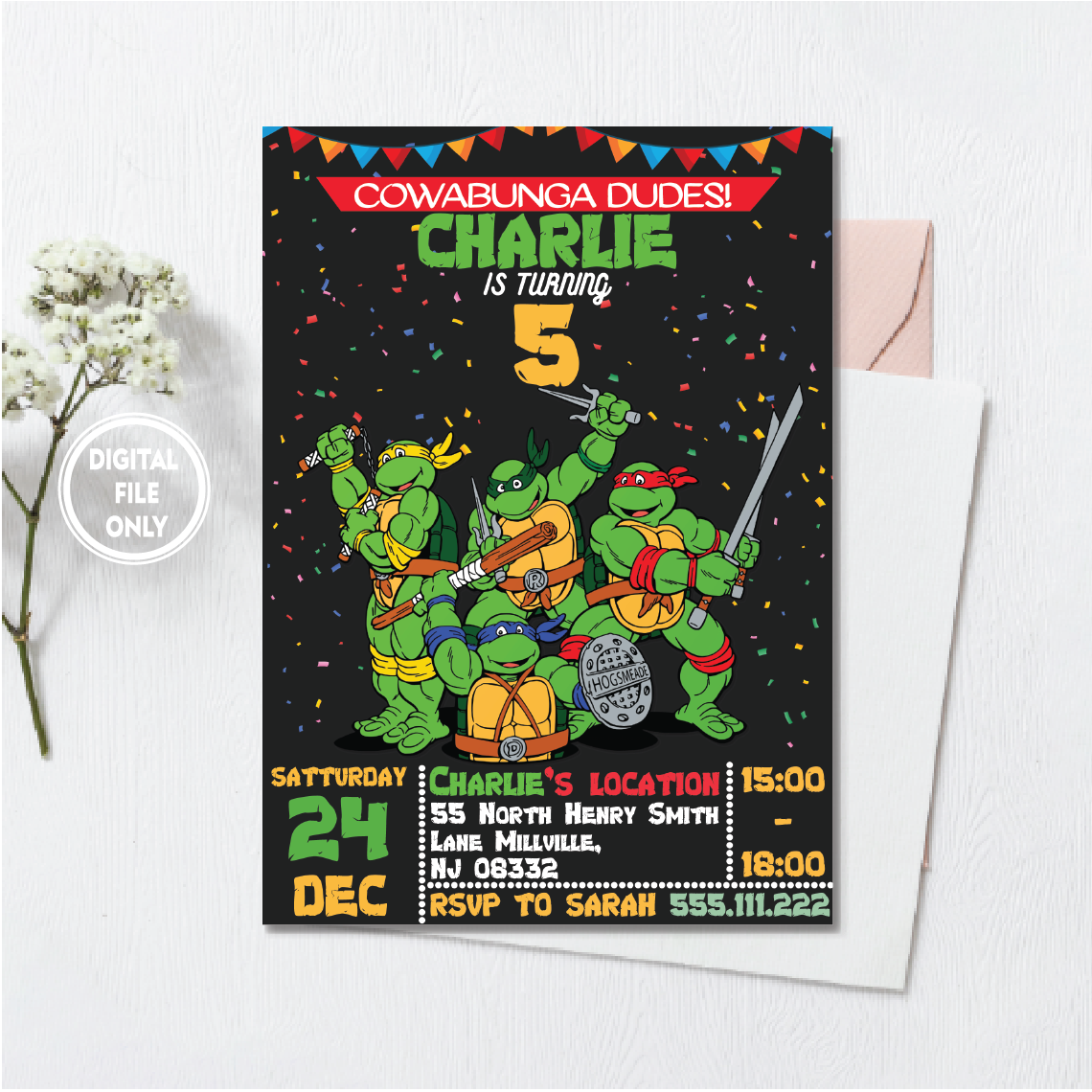 Personalized File Turtle Birthday Invitation | Printable Nin | Inspire ...