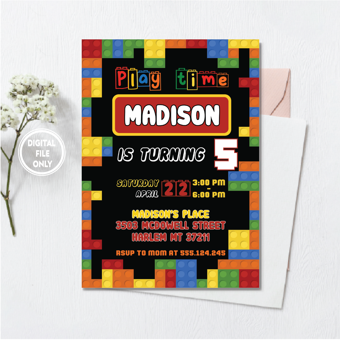 Personalized File Building Blocks Birthday Invitation | Buil | Inspire ...