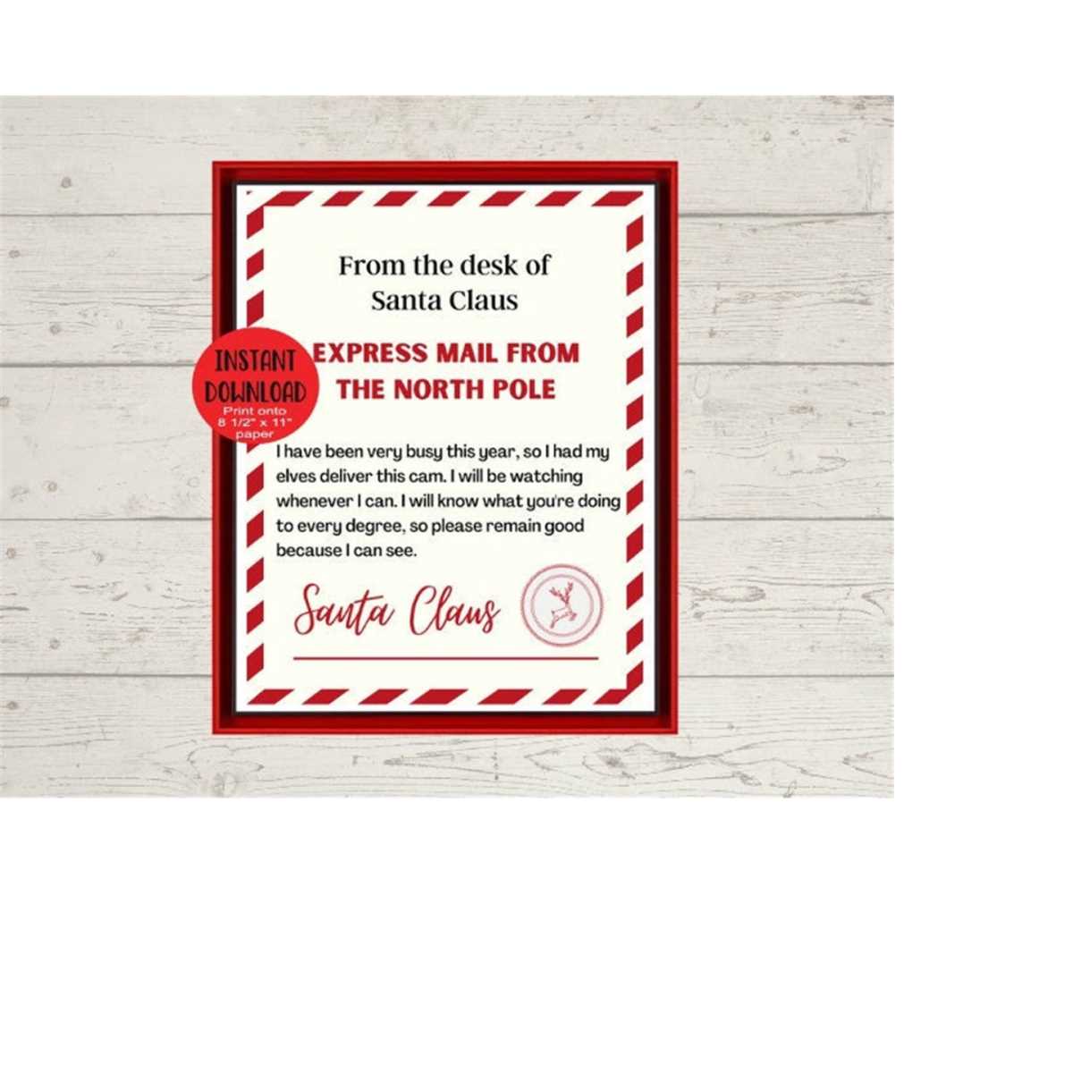 Santa Letter, Printable Santa Cam Letter, Instant Printable - Inspire ...