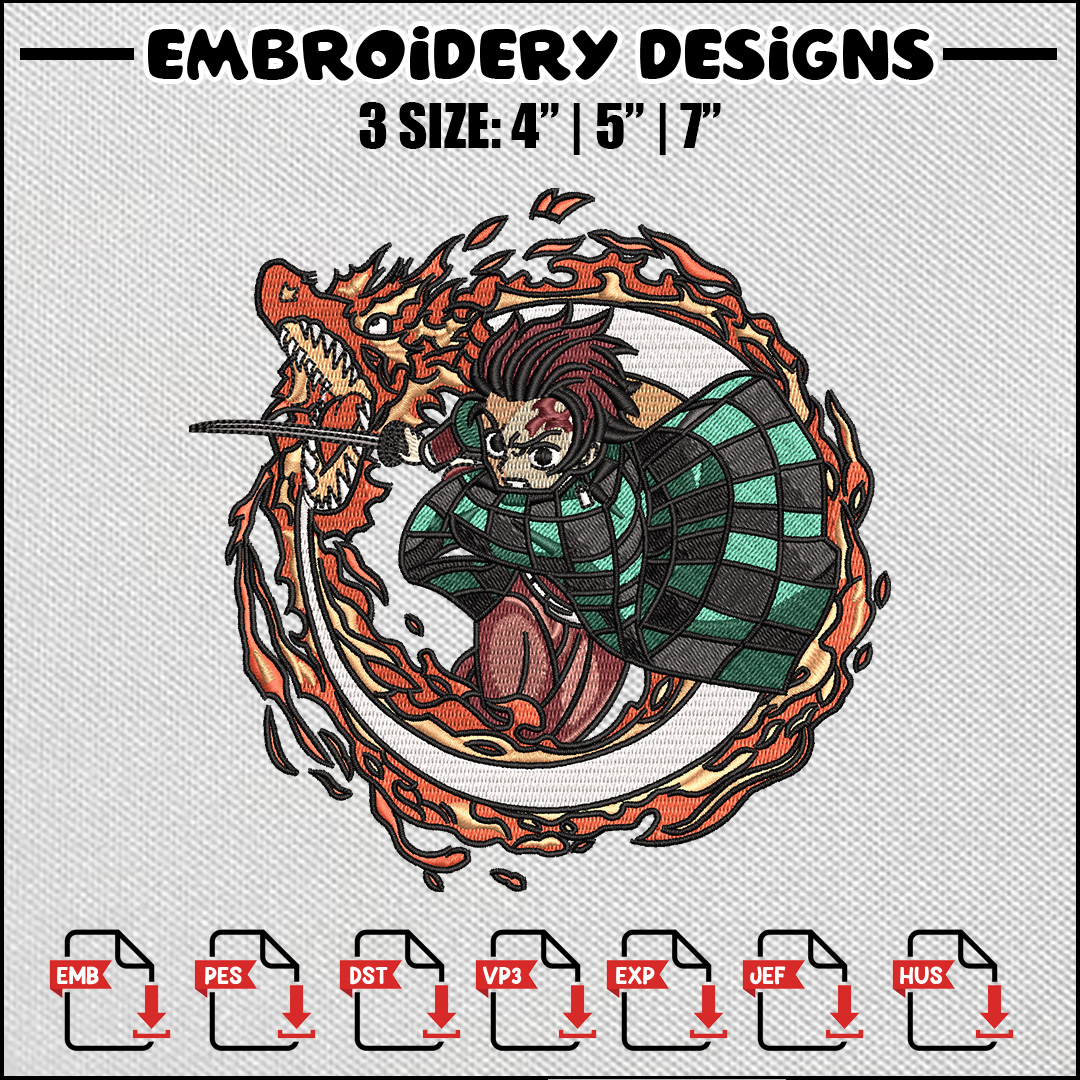 Tanjiro fire embroidery design, Demon slayer embroidery,Anim - Inspire ...