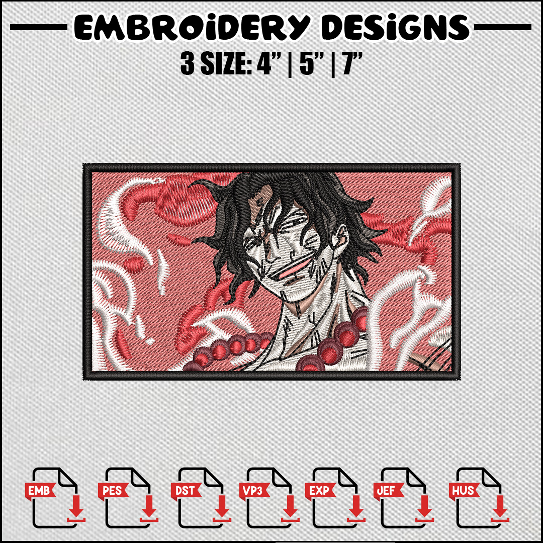 Ace rectangle embroidery design,One piece embroidery, Anime | Inspire ...
