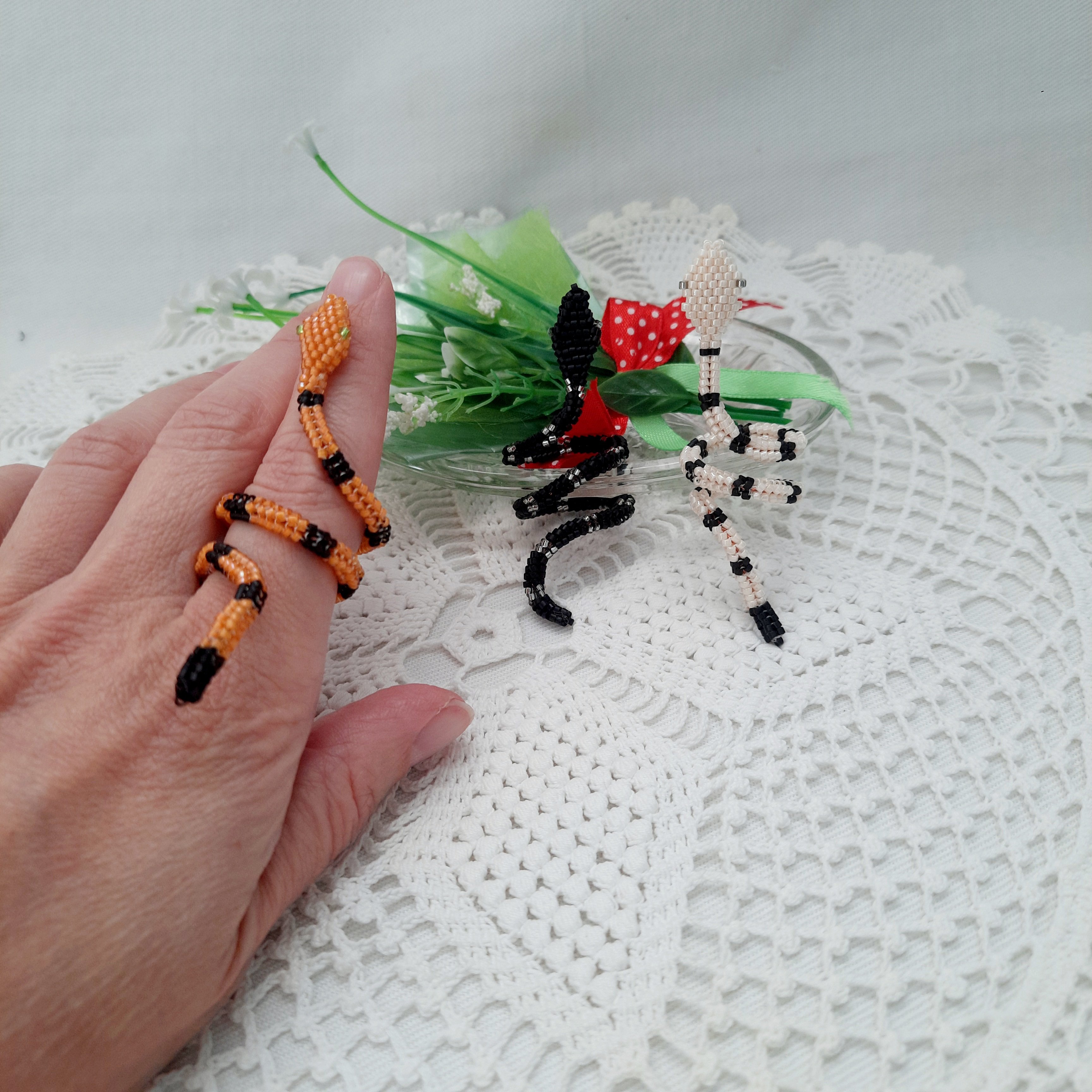 Snake ring beaded snake ring voluminous finger ring beadwork | Inspire ...