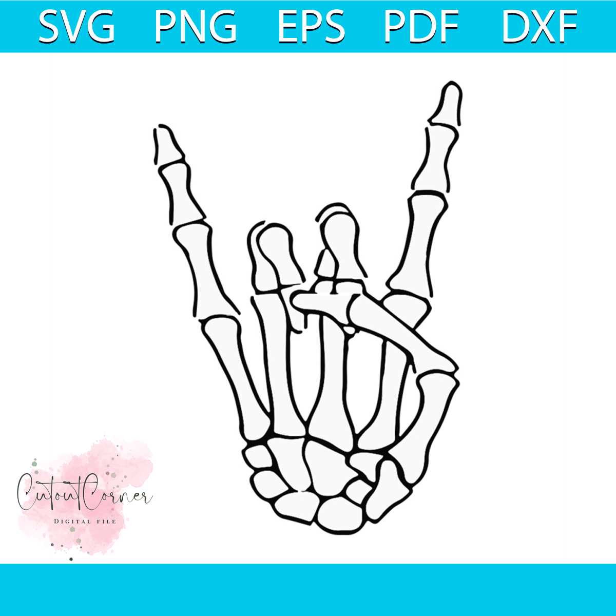 Rock And Roll Sign Svg Sign Of Horns, Skeleton Hand svg | Inspire Uplift