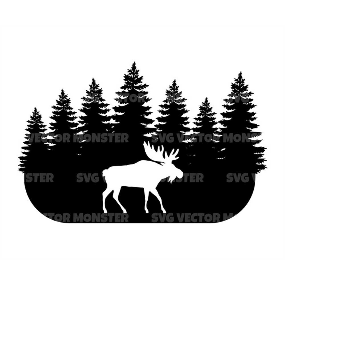 Moose on Forest Silhouette Svg. Vector Cut file for Cricut, - Inspire ...