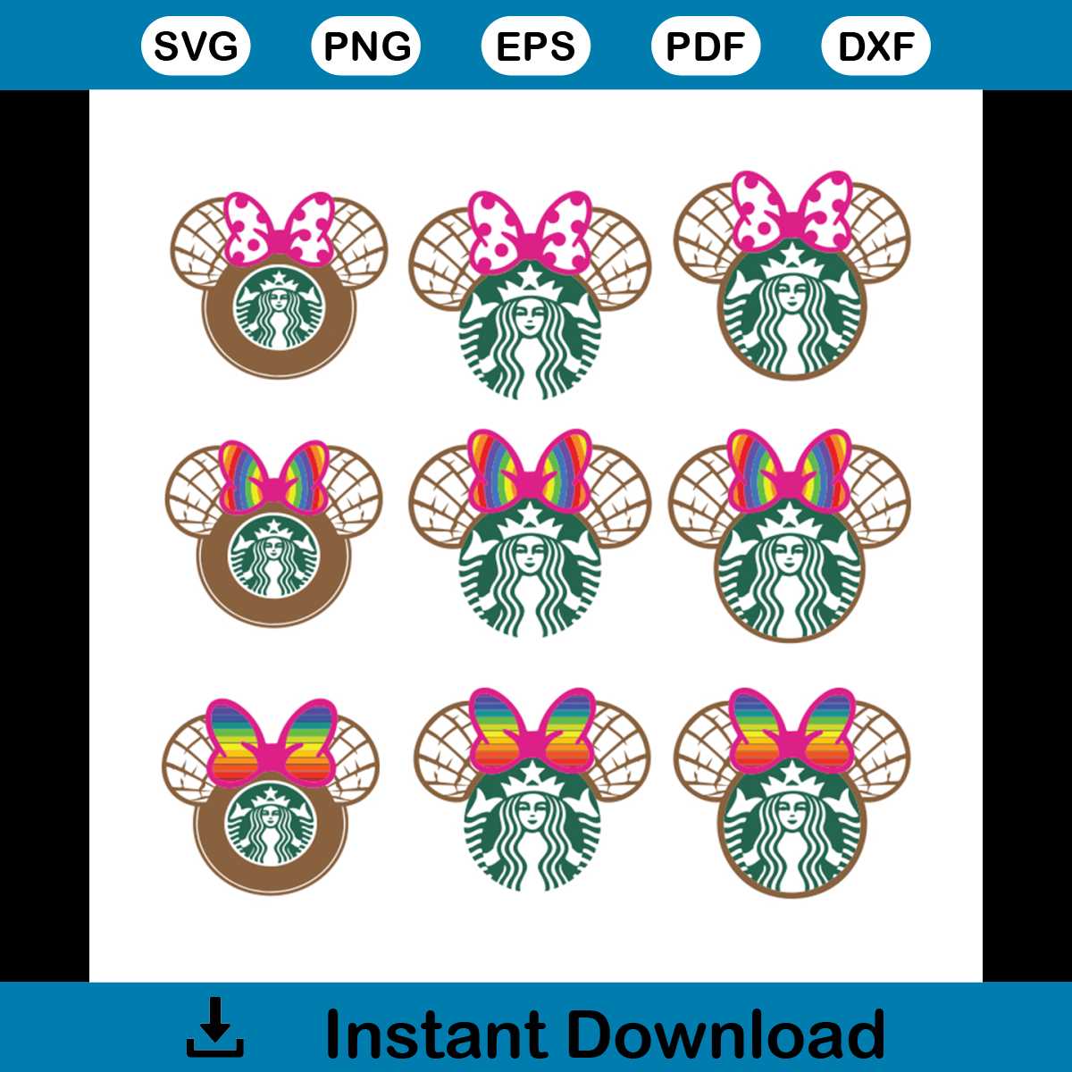 Styles Mexican Concha Minnie Ears Starbucks Bundle Svg, Bran | Inspire ...
