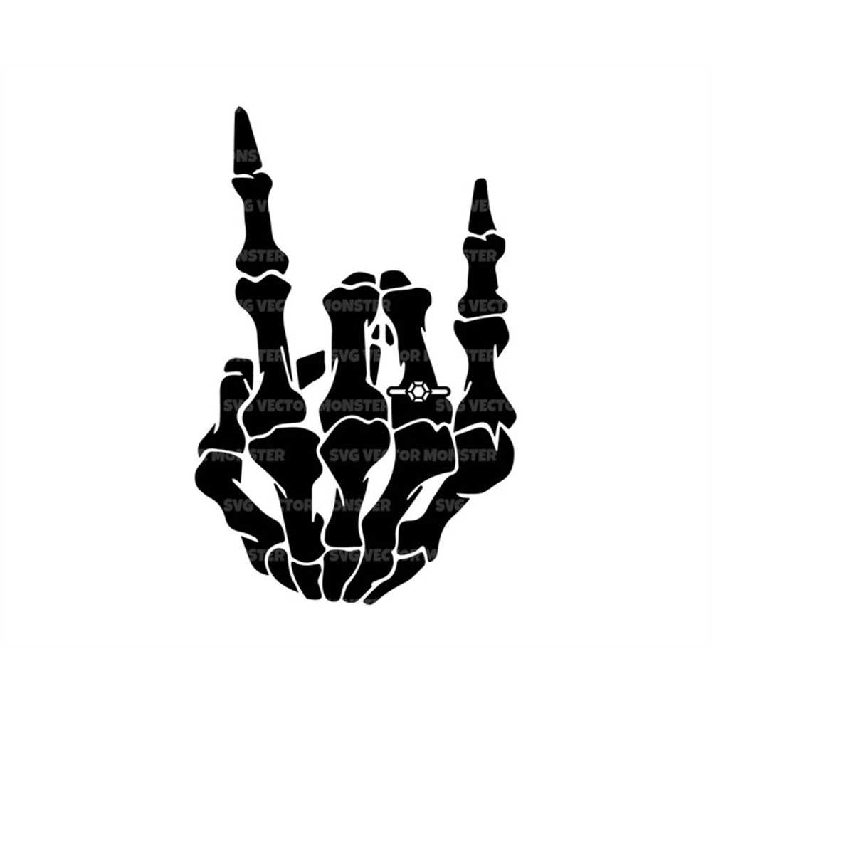 Skeleton Rock Horns with Wedding Diamond Ring Svg, Devil Hor - Inspire ...