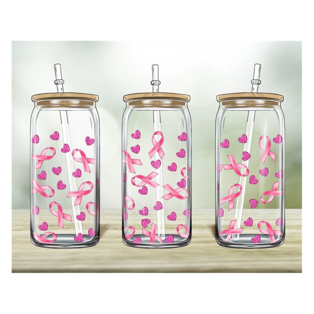 Pink Heart Ribbon 16oz Png Sublimation Design,16oz Libbey Gl | Inspire ...