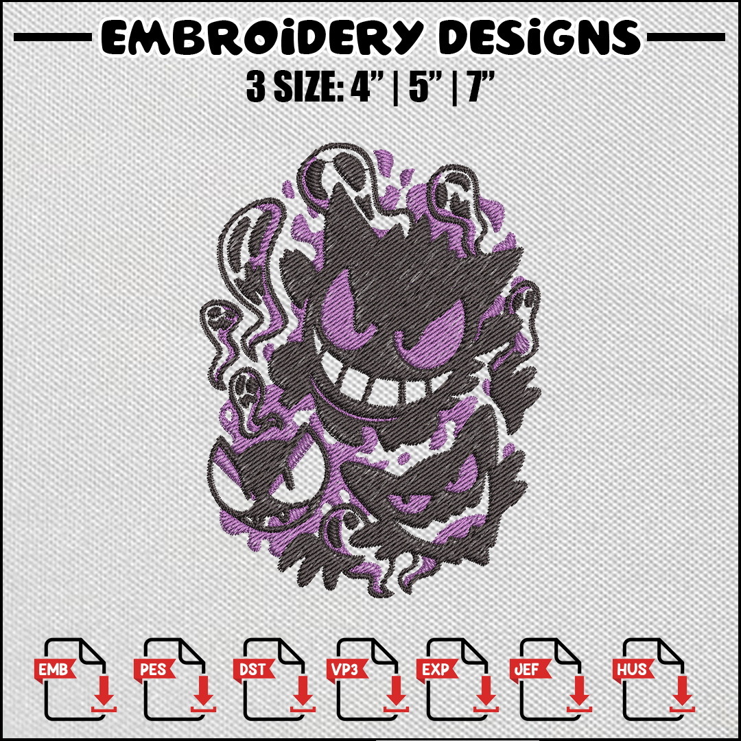 Gengar evolution embroidery design, Pokemon embroidery,Anime | Inspire ...