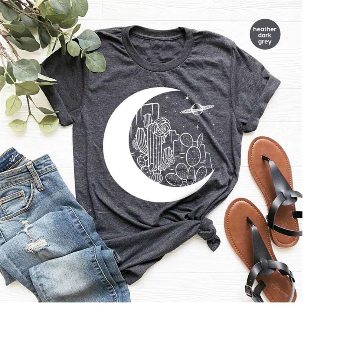 Cactus Scene Shirt, Desert Vneck Shirt, Moon Graphic Tees, F - Inspire ...