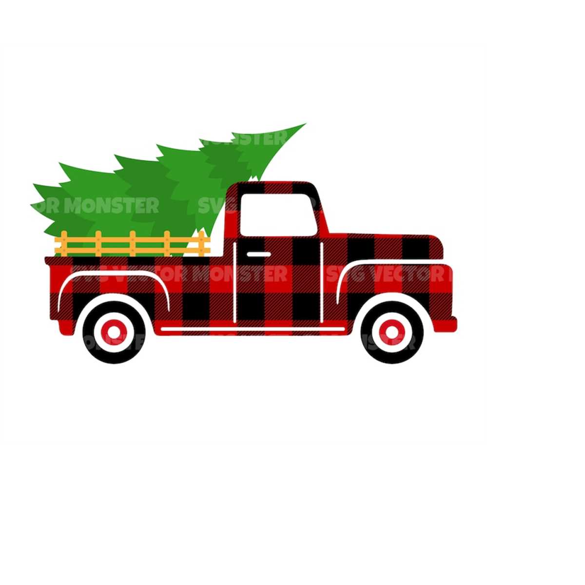 Christmas Truck with Buffalo Plaid Texture Svg. Vector Cut f - Inspire ...