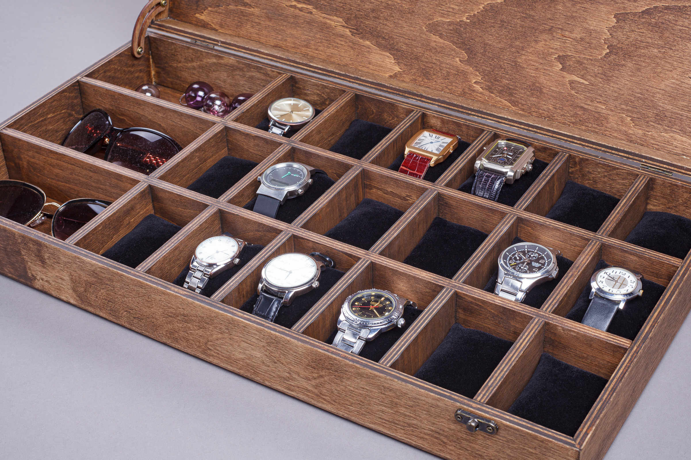 Wooden Watch Display Case - 18 Watches & 3 Sunglasses Collec | Inspire ...