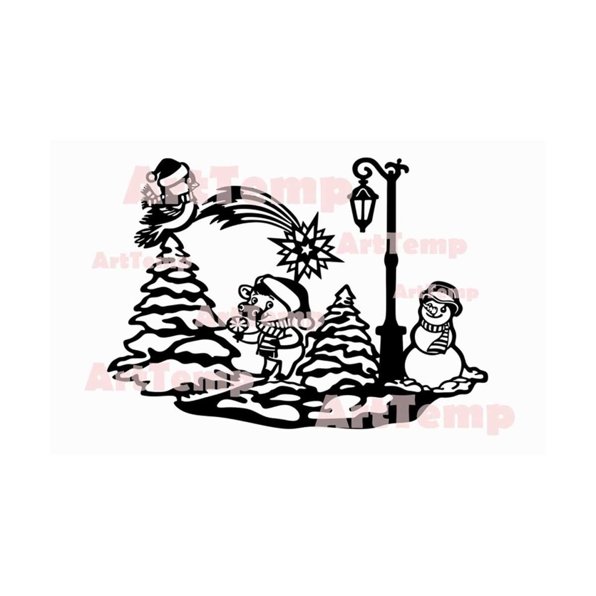 Christmas scene DXF, Snowman SVG DXF Cut file, Silhouettes d | Inspire ...