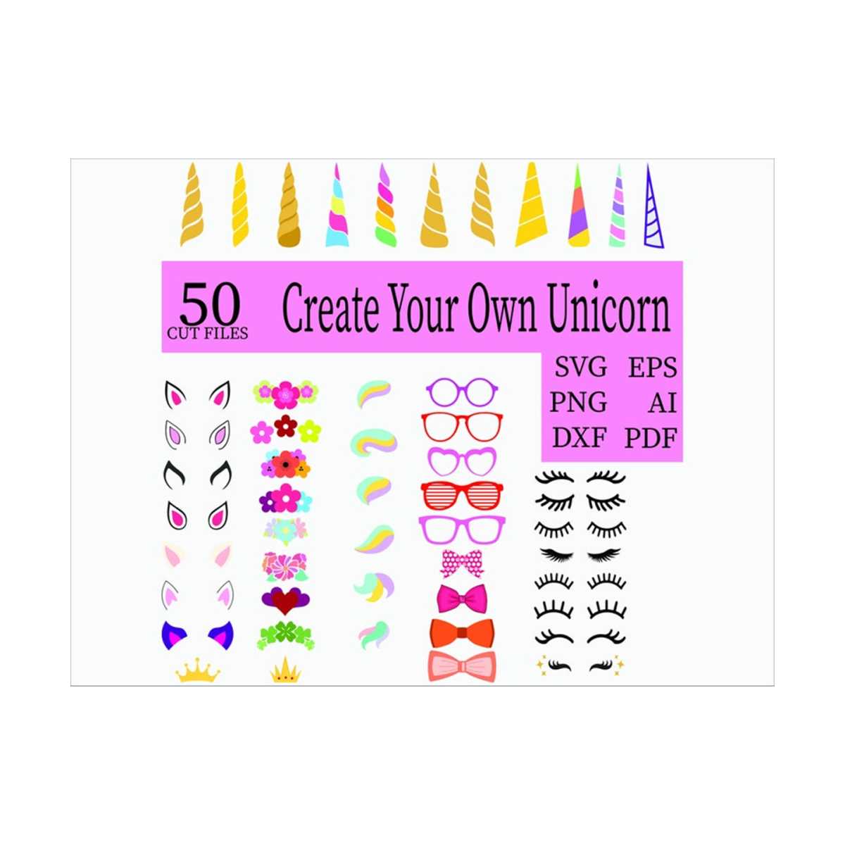 Unicorn svg/ Unicorn Kit Svg/ Create your own/ Lashes Svg/ U | Inspire ...