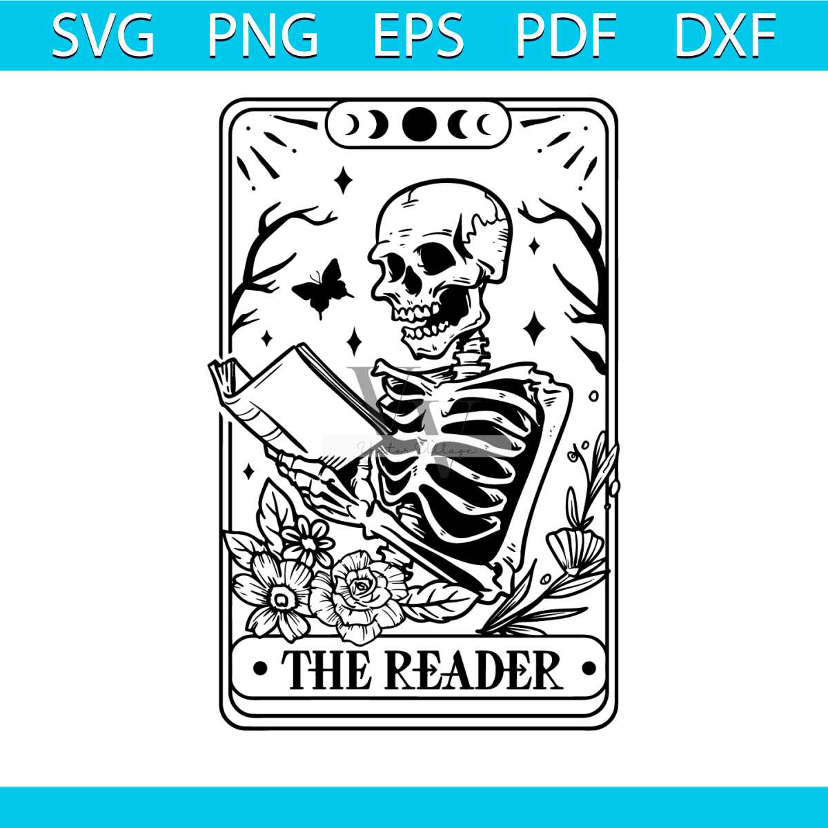 The Reader Tarot Card Skeleton Read Book SVG Digital File | Inspire Uplift