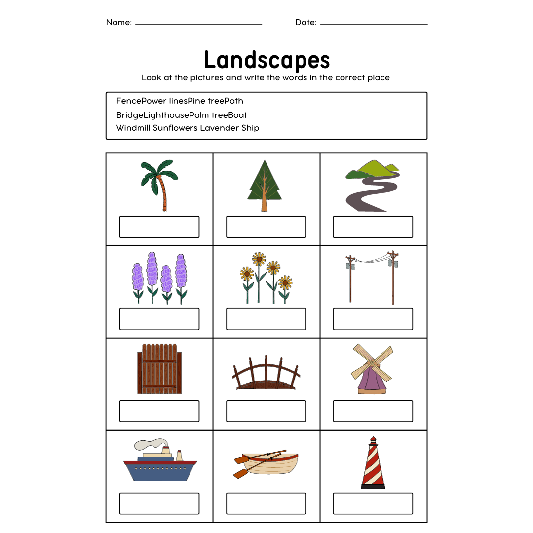 White Colorful Illustrative Landscapes Vocabulary Worksheet - Inspire ...
