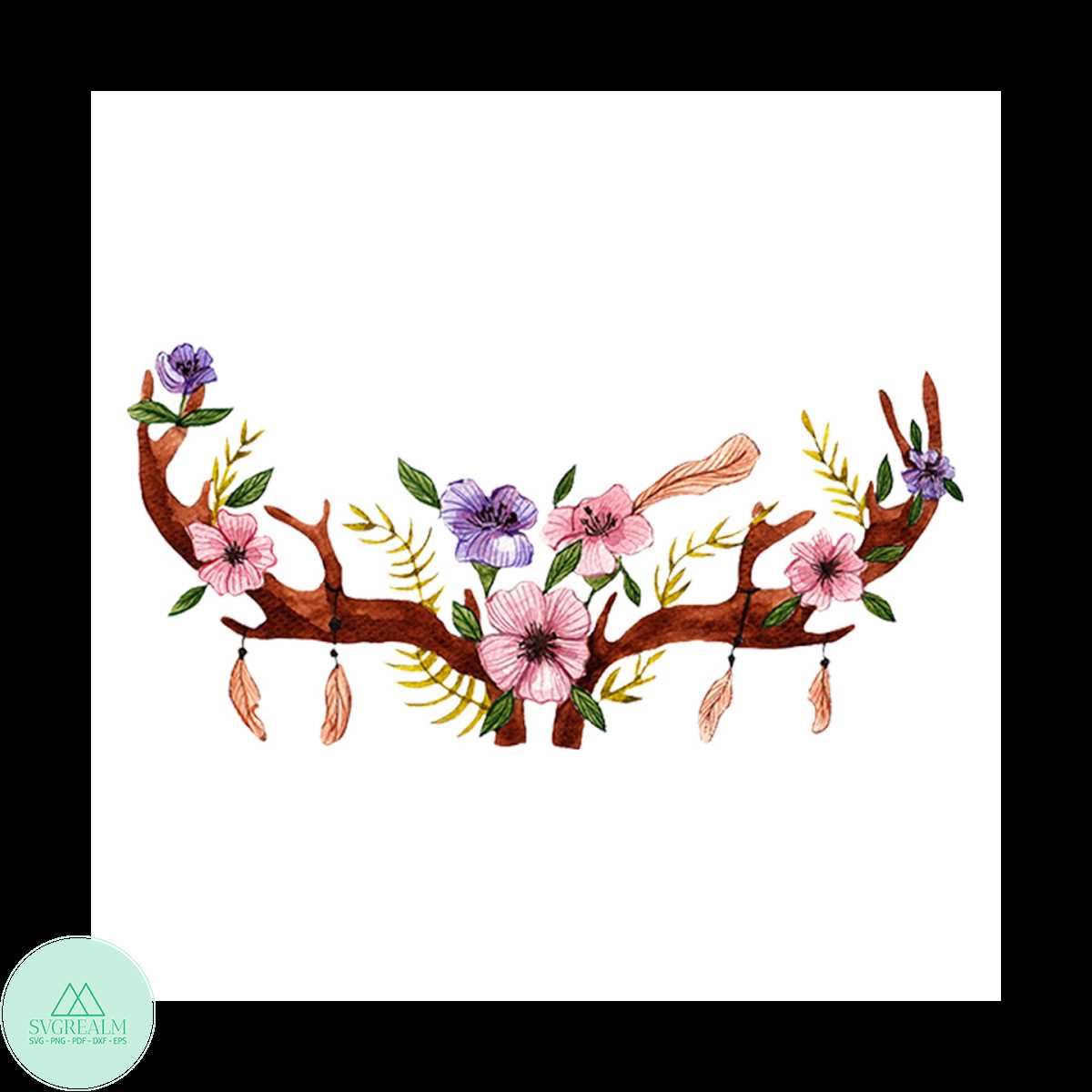 Horns And Flowers In Boho Style Svg, Flower Svg, Boho Style | Inspire ...