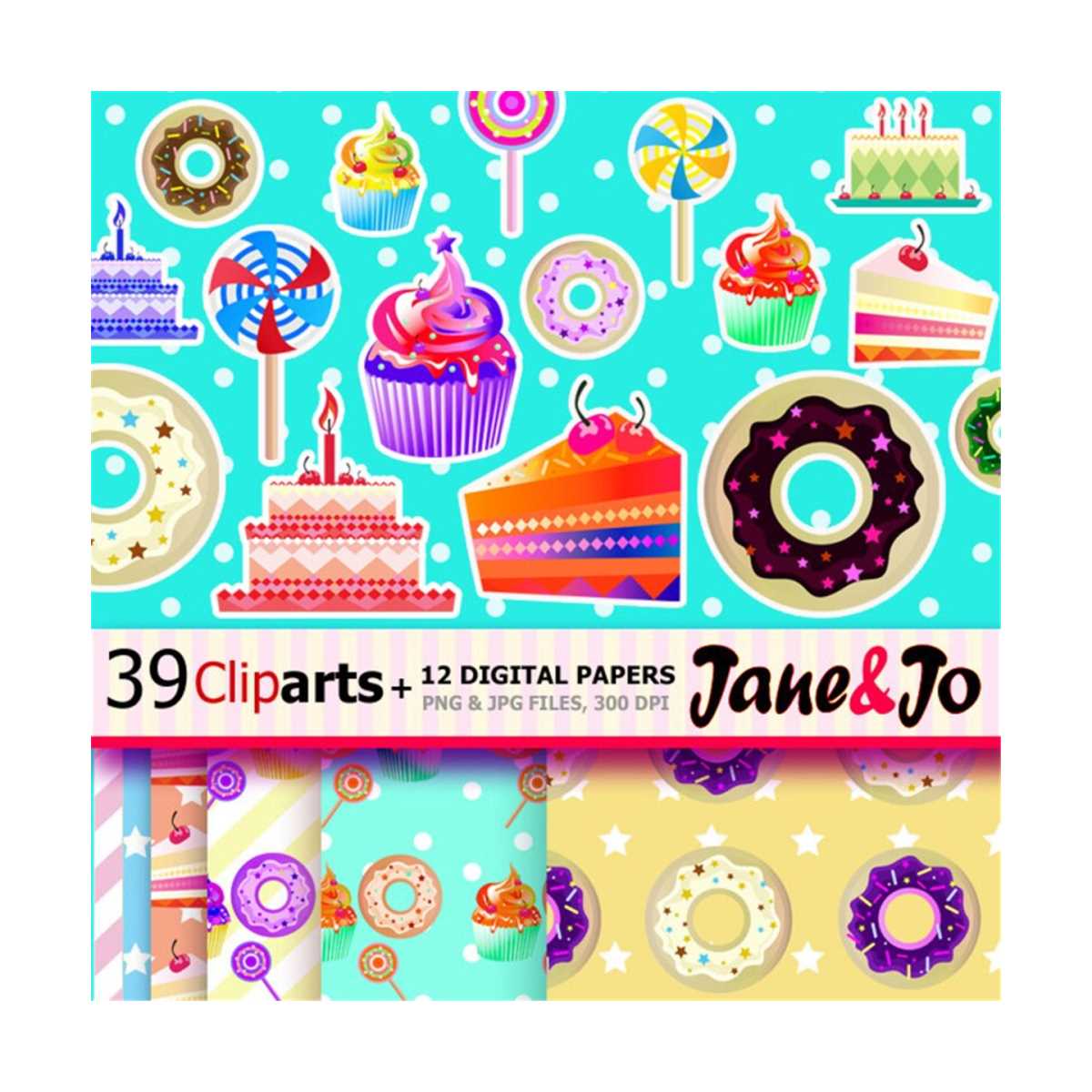 39 Dessert Clip Art 12 Digital Paper,Cupcake clipart,Donut,L | Inspire ...