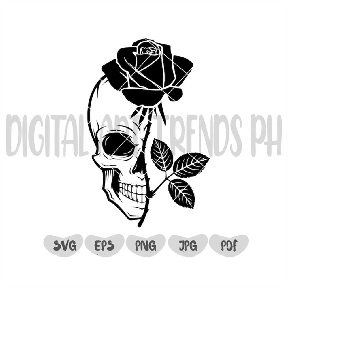 Rose skull svg | Skull with Flower Svg | Skull Svg | Half sk | Inspire ...