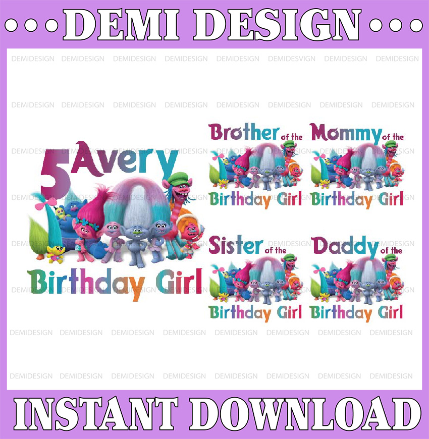 Custom Name Age Birthday Girl/Boy PNG, Trolls Clipart, Troll - Inspire ...